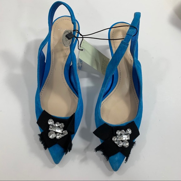 Zara | Shoes | Nwt Zara Slingback Turquoise Leather Pointy Toe 35 ...